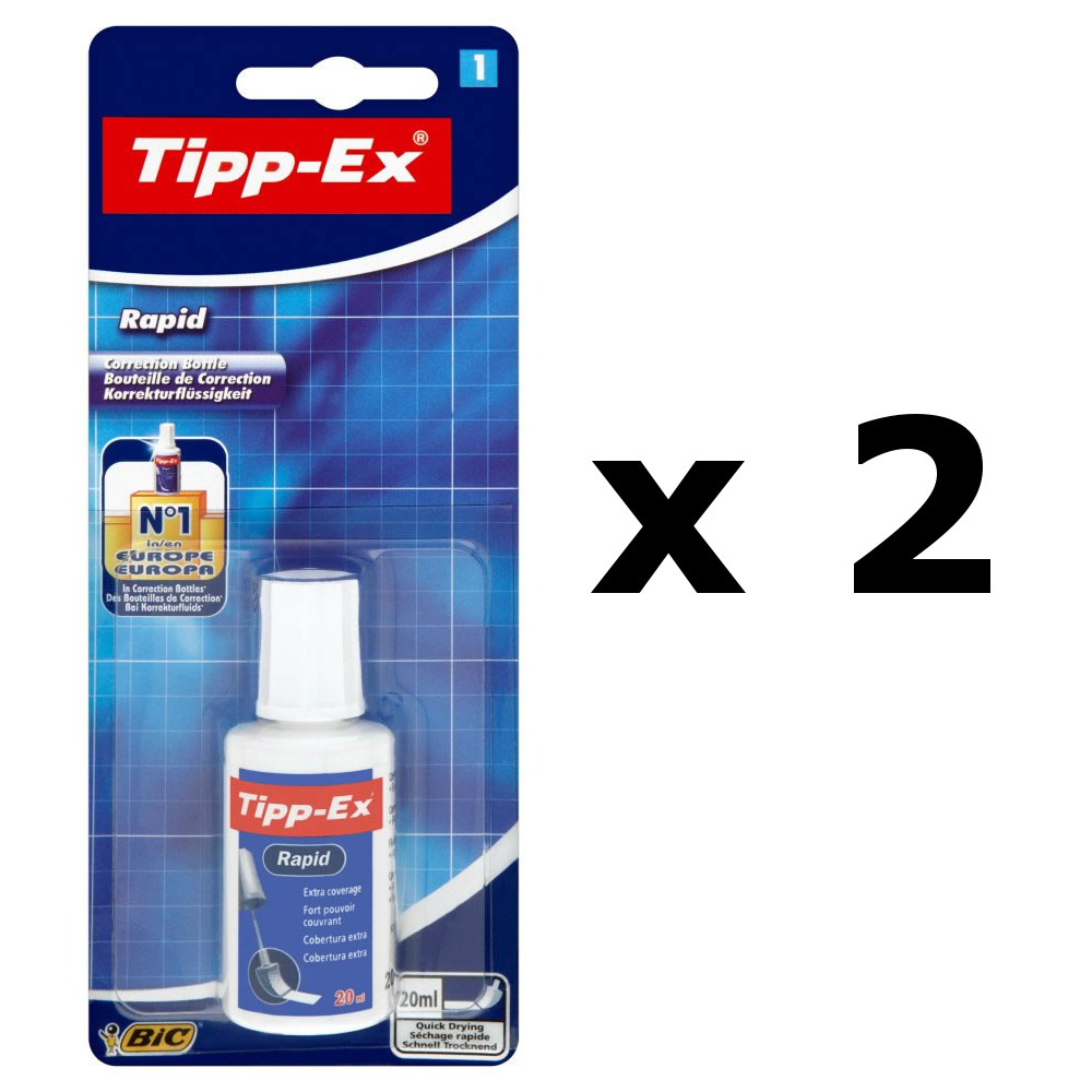 2 X Tipp-Ex Rapid Correction Fluid White Tippex Bottle Quick Drying ...