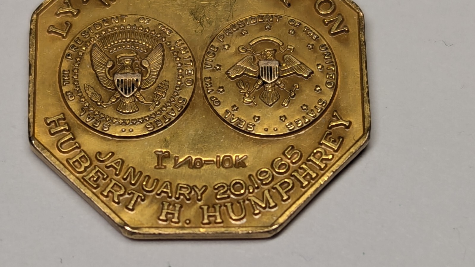 Vintage 1965 Lyndon Johnson Humphrey Inaugural Ball Pendant FOB 1/10 ...