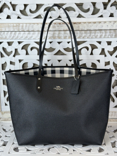 Coach City Tote Shopper Bag Buffalo/Gingham Plaid White Black Check ...