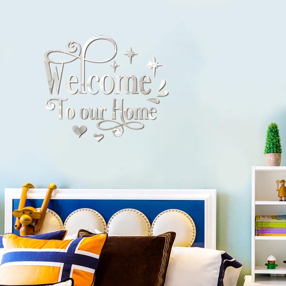 Welcome to Our Home Wall Decor Sticker, 3D Mirror Wall Decal, Removable ...