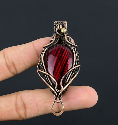 Red Flash Labradorite Gemstone Copper Wire Wrap Handmade Pendant Gift ...