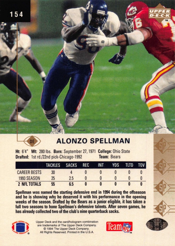 1994 SP #154 Alonzo Spellman | eBay