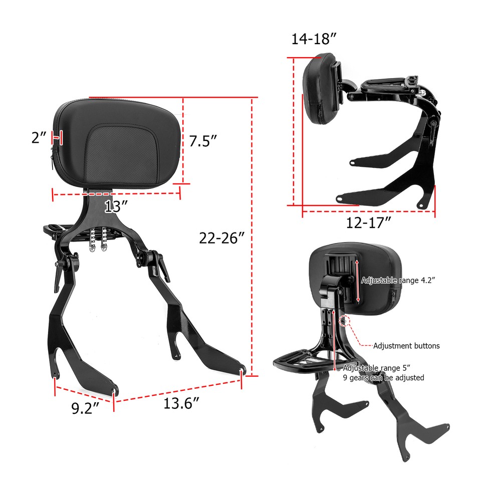 BMW R18B R18 Bagger Multi-Purpose Backrest Sissy Bar Rear | Black ...
