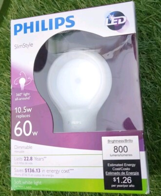 NEW! Philips Slim Style 10.5 Watt (60W) Soft White Dimmable LED ...