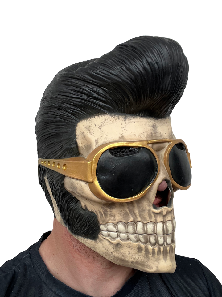 Dead Elvis Skull Mask Black Quiff Rock N Roll Teddy Boy Gold Glasses ...