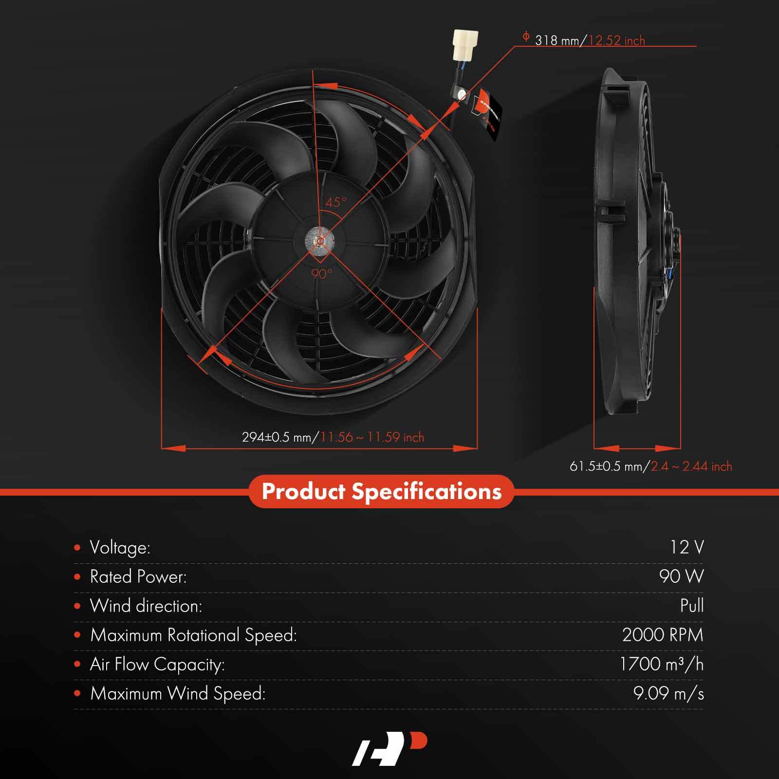 Dual 12 Inch Universal Electric Radiator Cooling Fan & Thermostat Mount ...