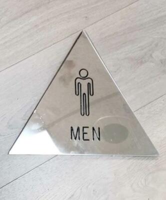 = Commercial Retail Men Restroom Bathroom Sign Silver Toned Triangle 12 ...