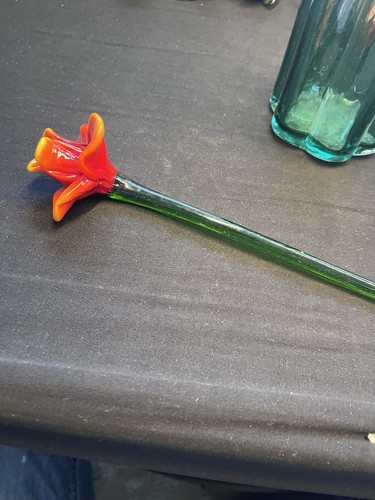 Blown Glass Long Stem Flower Red 12" Long | eBay