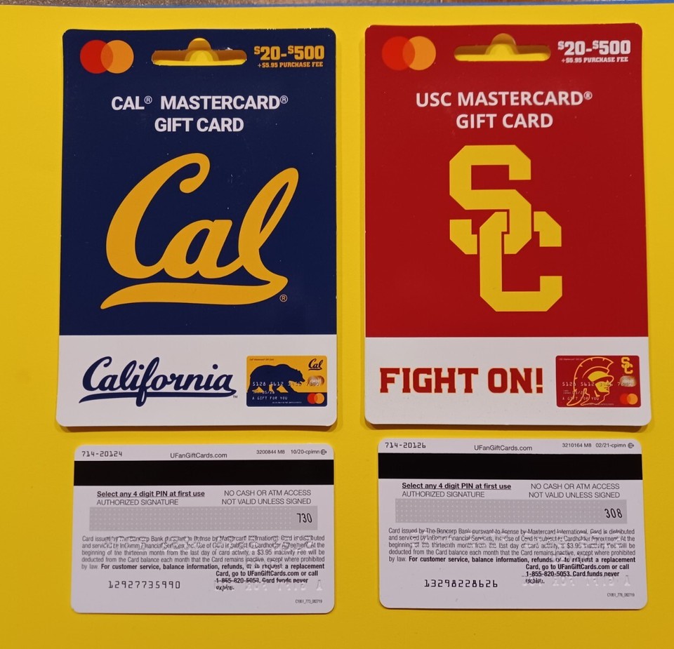 USC & CAL GIFT CARDS~4 CARDS~ BRAND NEW~VHTF~GREAT PRICE~NEVER USED | eBay