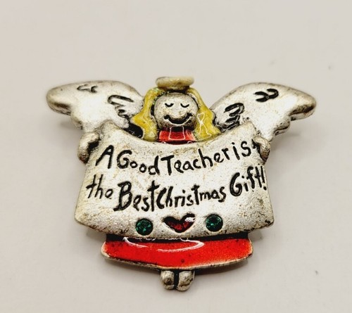 Vintage Angel AJMC Brooch GOOD Teachers Are the best Gift Pewter Enamel ...