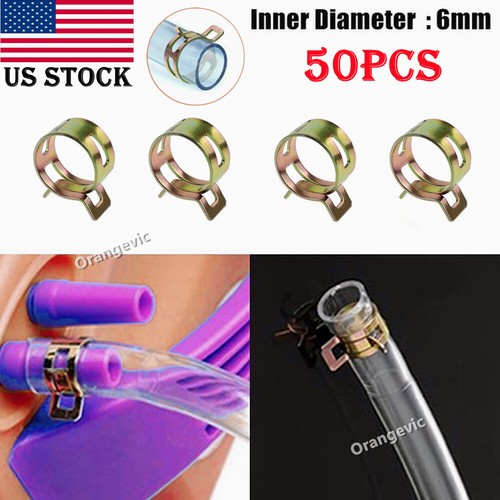US 50Pcs Spring Hose Clamps 6mm 1/4" Fastener Fuel Water Line Pipe Air ...
