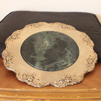 Godinger Silver Art Co. Silver Plated Serving Tray w/Green Marble ...