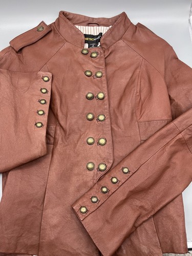 NWT Women's Vintage MetroStyle Leather Jacket Double Button Front SZ 10 ...