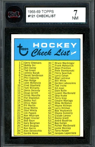 1968-69 TOPPS Hockey NHL #121 Unmarked Checklist (1-132) Graded KSA 7 ...