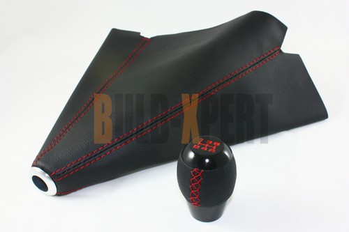 M10 X 1.5 RED 5 SPEED SHIFT KNOB RED STITCHING + BLACK LEATHER BOOT FOR ...