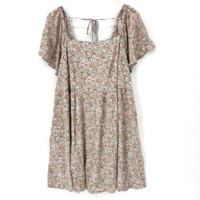 Lane Bryant Flutter-Sleeve Tie-Back Floral Dress Size 16 Micro Floral ...