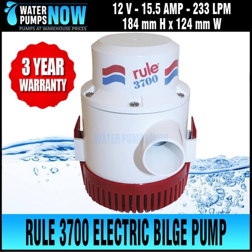 12v RULE 3700 BILGE PUMP - SUBMERSIBLE WATER PUMP 233 L/min 3YR ...
