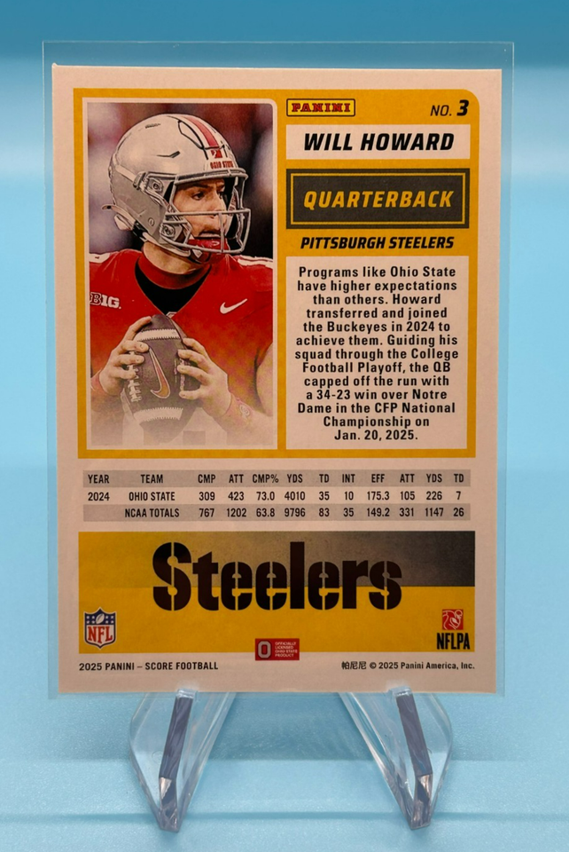 2025 Score Will Howard Rookie Card #3 Pittsburgh Steelers RC | eBay