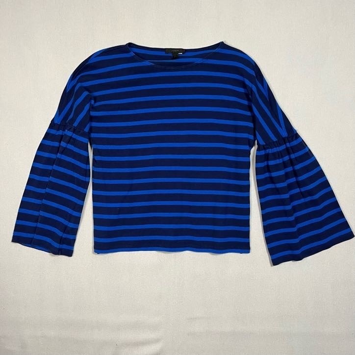 J. Crew Women's Black Blue Stripe Bell Sleeve Stripe Top - Size XXS ...
