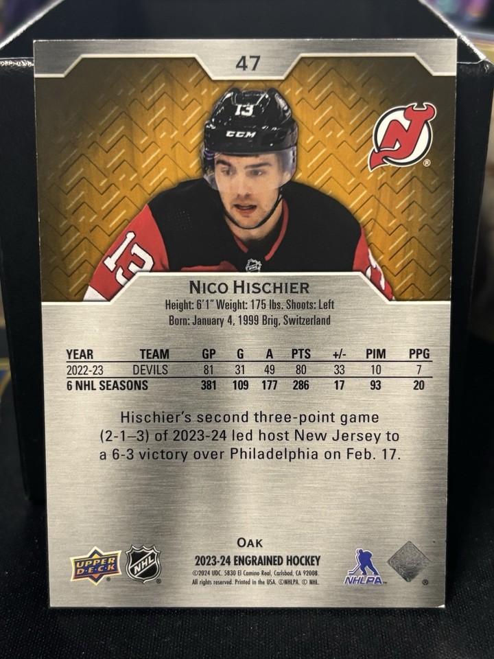 2023-24 Upper Deck Engrained Nico Hischier #47 Oak /349 | eBay