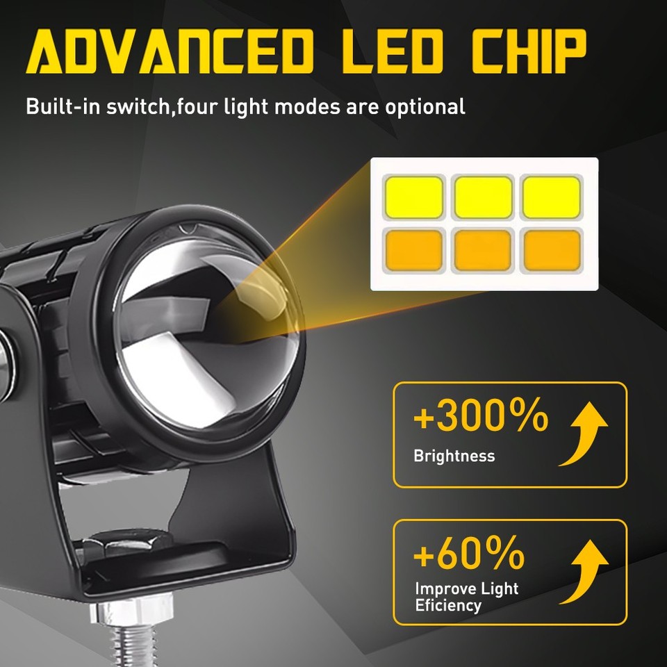 2x Motorcycle LED Headlight Fog Driving Spot Light Auxiliary Lamp ...