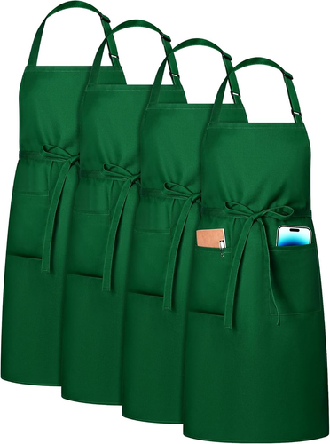 4 Pcs Green Aprons for Adults 2 Pockets Dark Green Cooking Aprons for ...