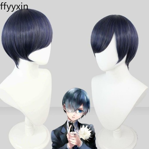 New Black Butler Kuroshitsuji Ciel Short Blue Black Cosplay Wig Costume ...
