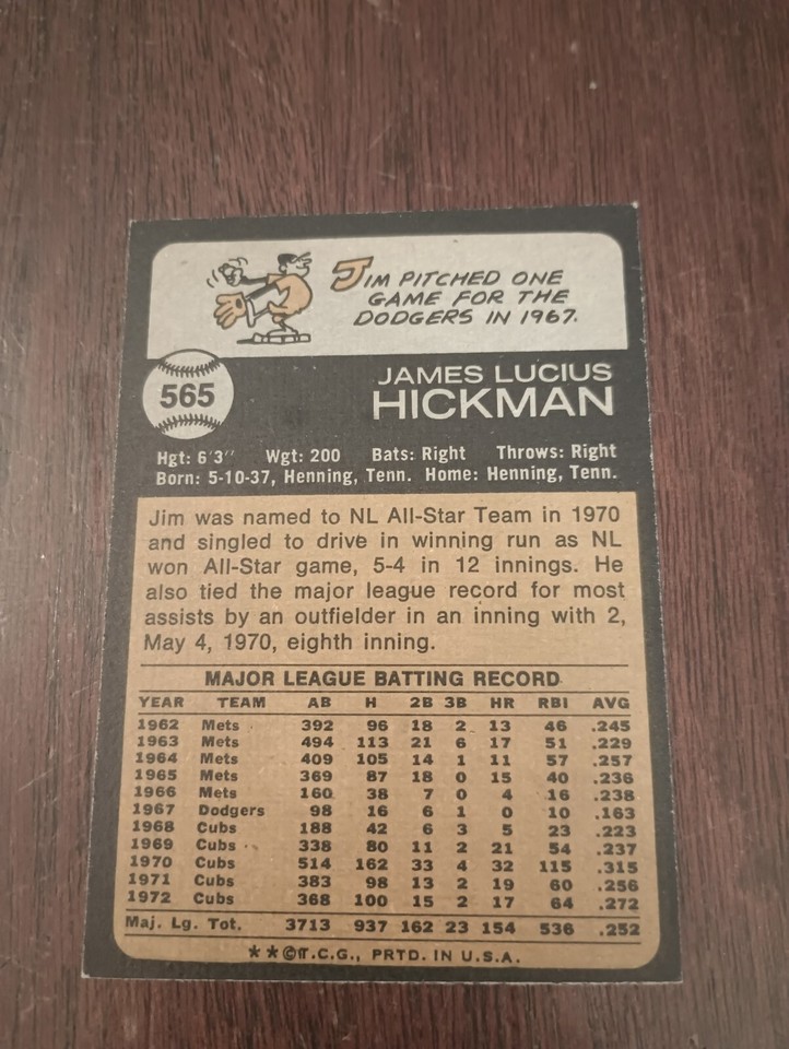 1973 Topps #565 Jim Hickman (NRMT) | eBay