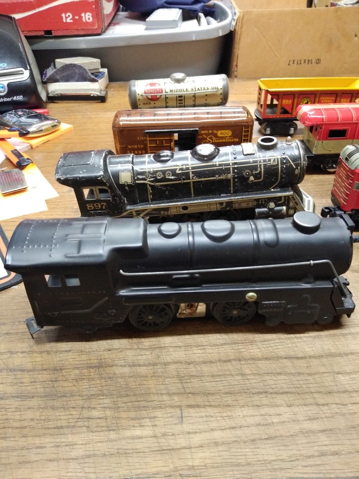 Vtg Marx Train Set 2 Steam Engines 10 Cars Layout Buildings Background ...