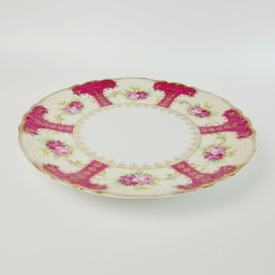 Signed Weimar Germany Pink & Gold Floral Rose Centerpiece Platter ...
