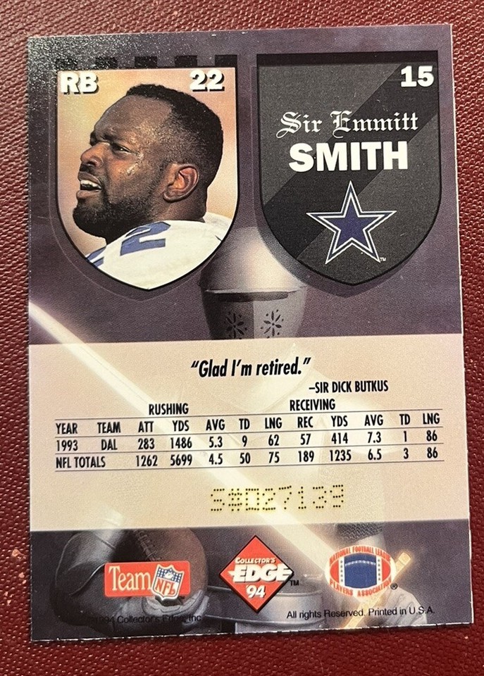 Emmitt Smith 1994 Collector’s Edge Excalibur Card #15 | eBay