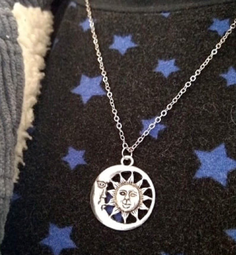 SUN MOON Pendant Antique Silver Colour Chain Simple Punk Necklace ...