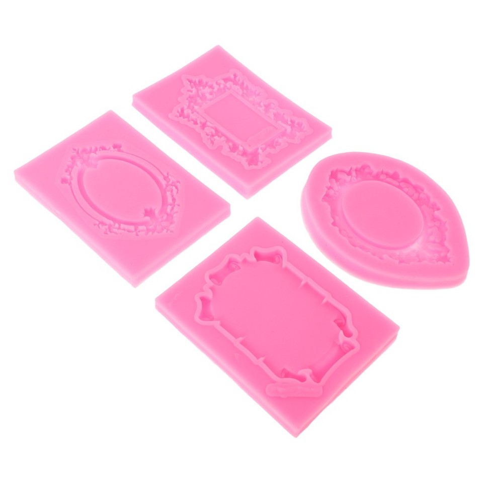 4pcs Silicone Fondant Chocolate Molds Embossed Frame Silicone Molds ...