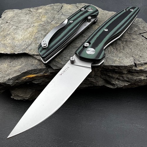 VORTEK FOCAL Black Green G10 D2 Axis Lock Blade EDC Large Folding ...