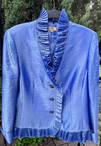 Kasper Blue 2 PC. Skirt Suit, Size 18, Ruffles around jacket, jeweled ...