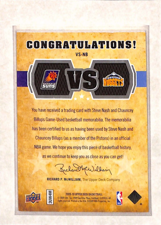 2009-10 Upper Deck VS #VS-NB Steve Nash/Chauncey Billups True Game ...