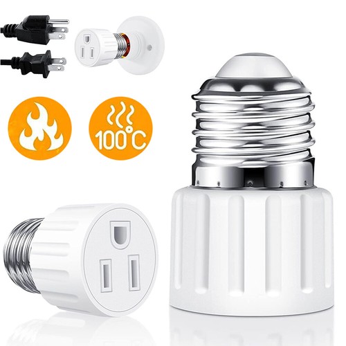 Light Socket to Plug Adapter 3 Prong E26/ E27 Light Bulb Outlet Adapter ...