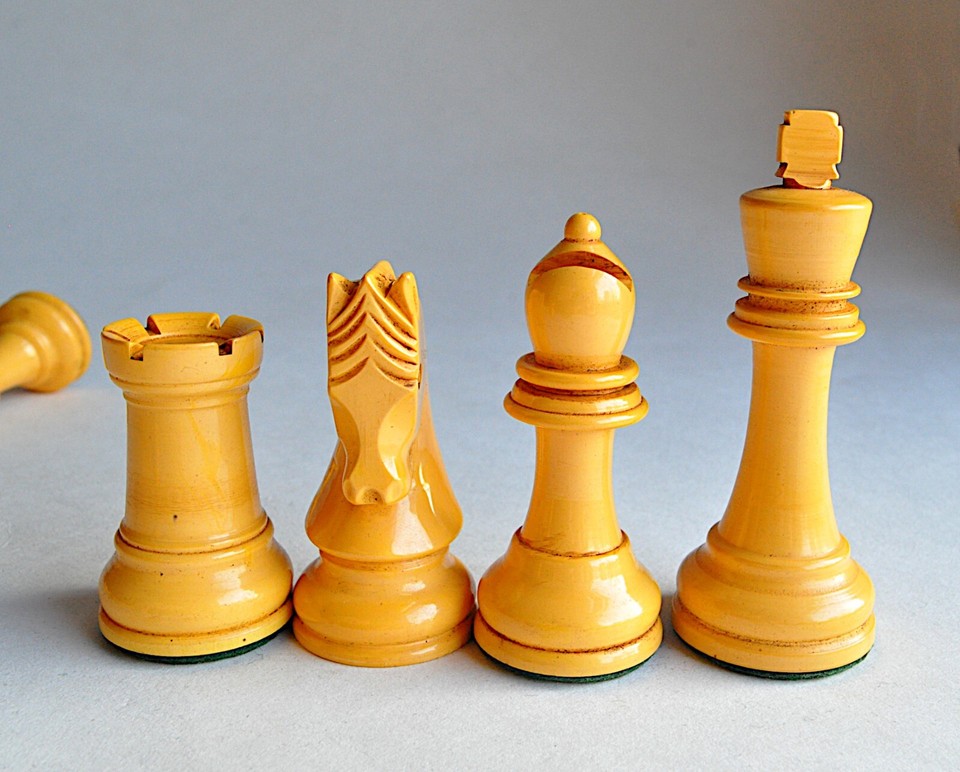 Carved Bakelite Chess Set Cherry Red Butterscotch Yellow Complete ...