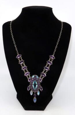 NICKY BUTLER India 925 Silver Necklace Amethyst Aquamarine Moonstone 20 ...