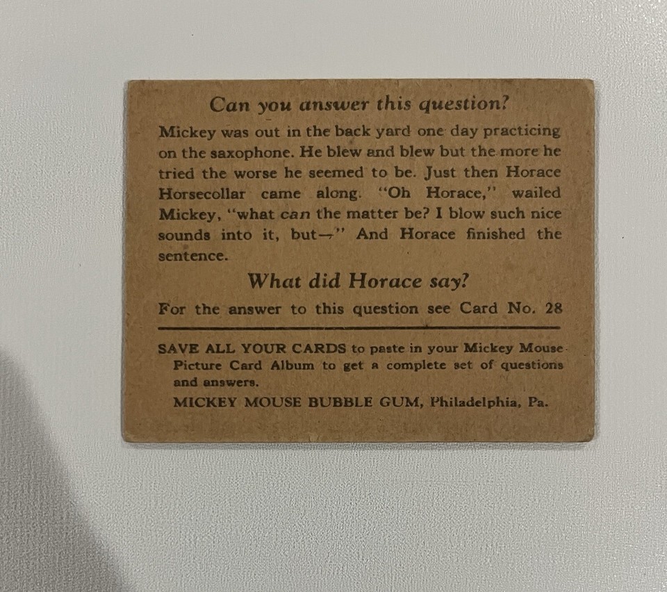 Mickey Mouse Gum #27 1935 R89 Gum Inc. Walt Disney card | eBay