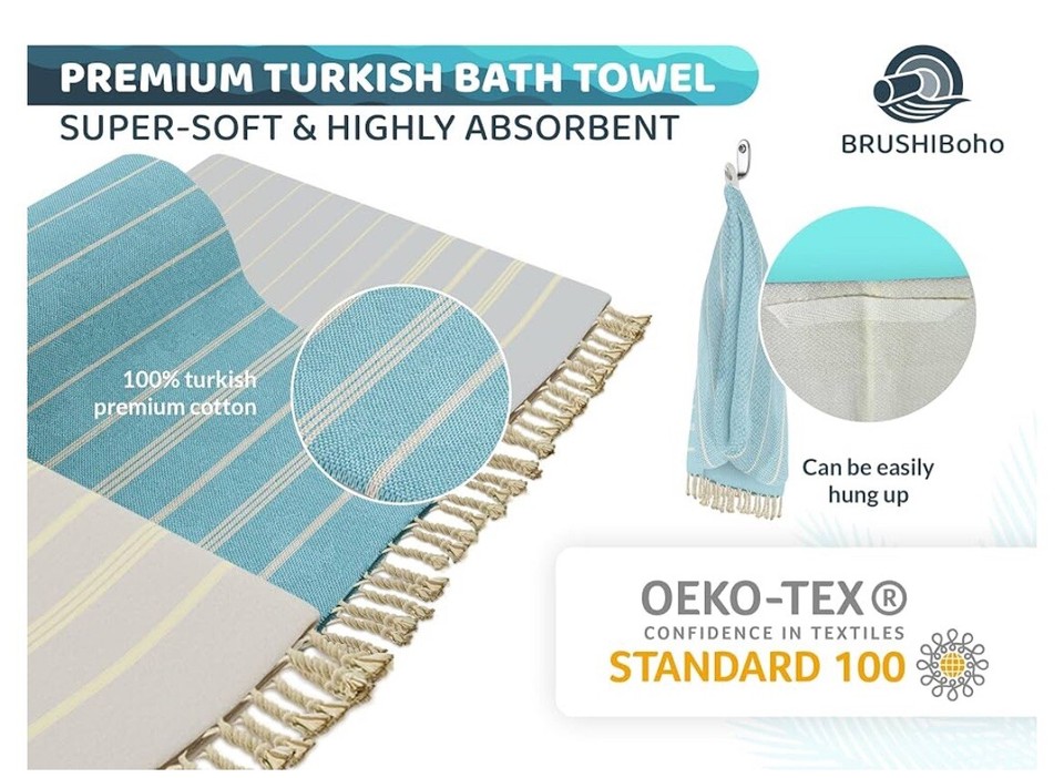 NEW NWT Aqua Blue Turkish Style Beach Towel Quick Dry Sand Free ...