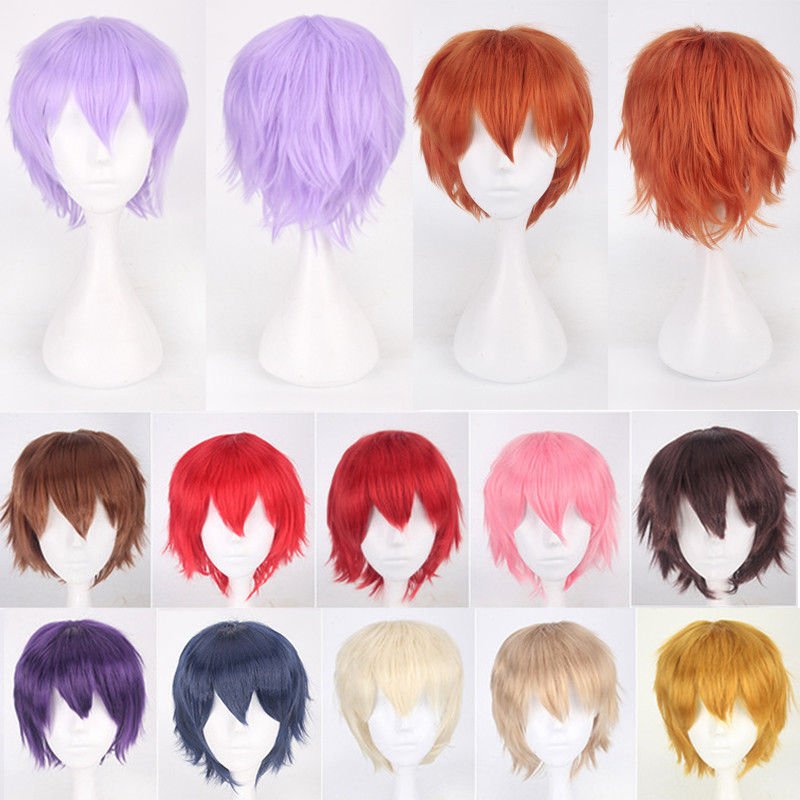 Male Mens Short Anime Full Wig Fluffy Straight Hair Cosplay Fancy Wig ...