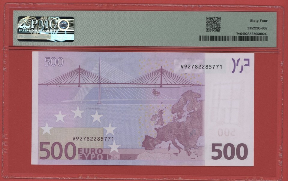 EUROPEAN UNION SPAIN 500 EURO 2002 PREFIX V PICK # 7v PMG 64 CHOICE ...