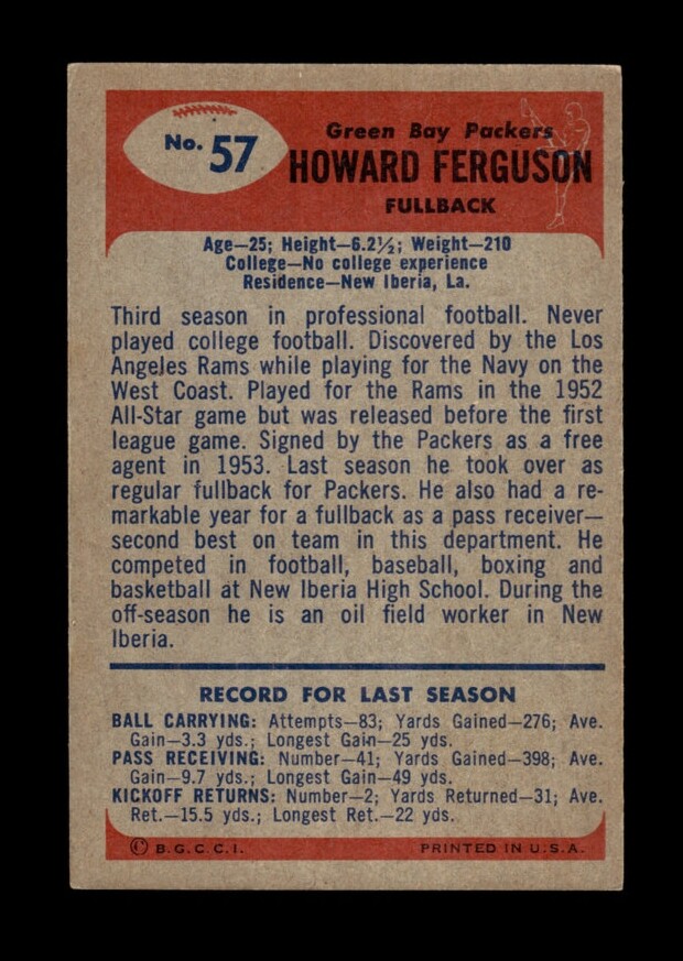 1955 Bowman Set-Break # 57 Howard Ferguson EX-EXMINT *GMCARDS* | eBay