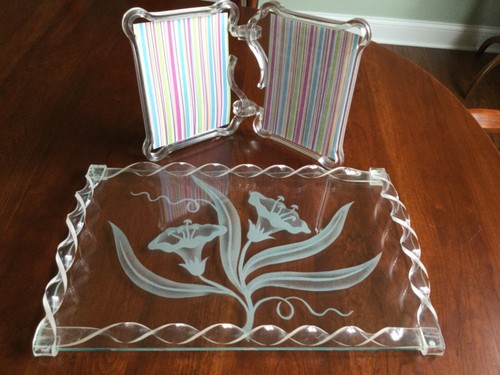 50's MCM Vanity Tray Twisted Lucite Etched Glass, Pic Frame 5X7 Dorothy ...