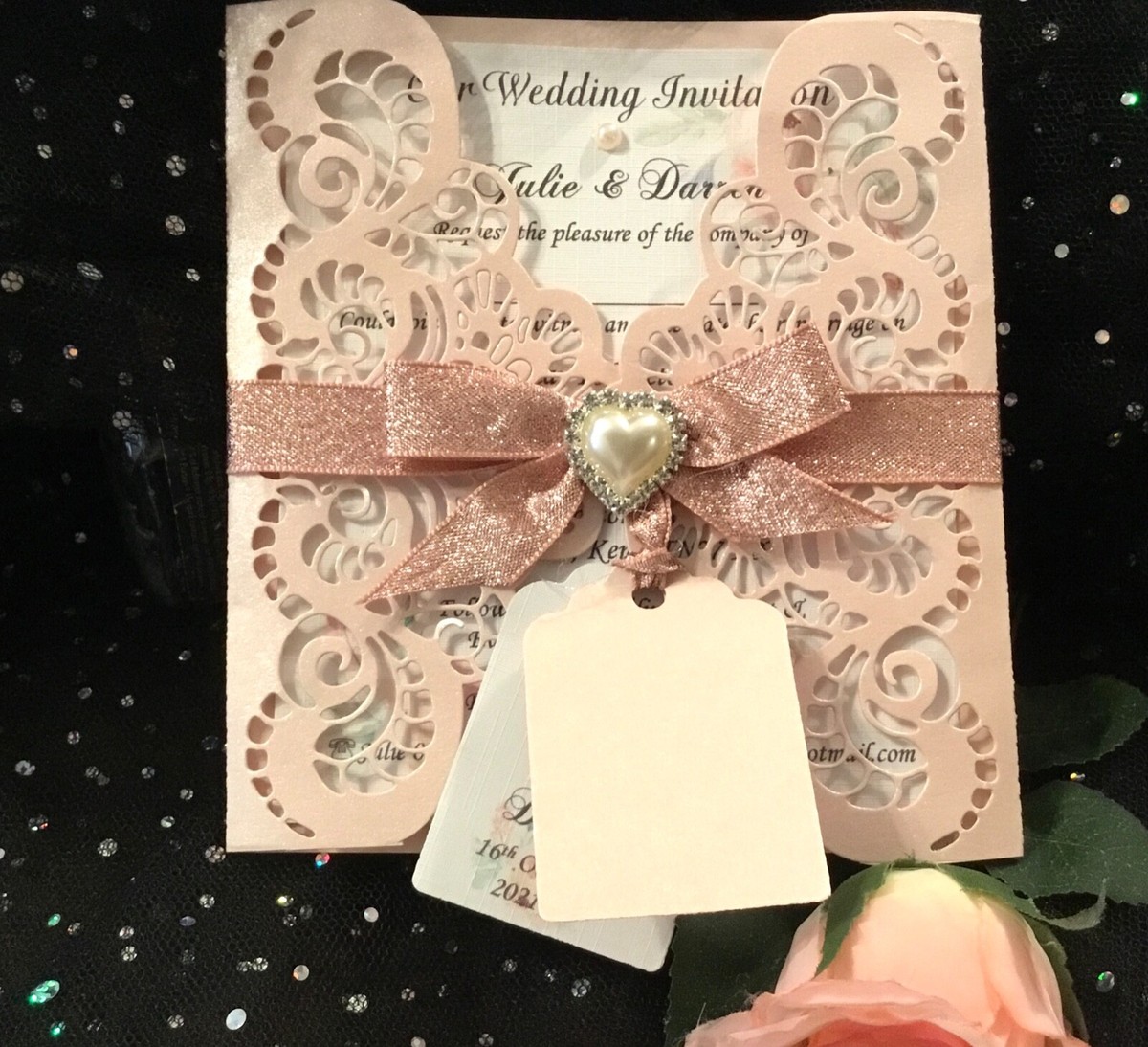 Linen Wedding Invitation Roses