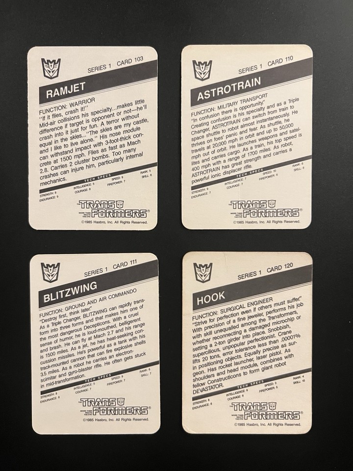 TRANSFORMERS ACTION CARDS NM/VG LOT OF 39 HASBRO VINTAGE 1985 SERIES ...