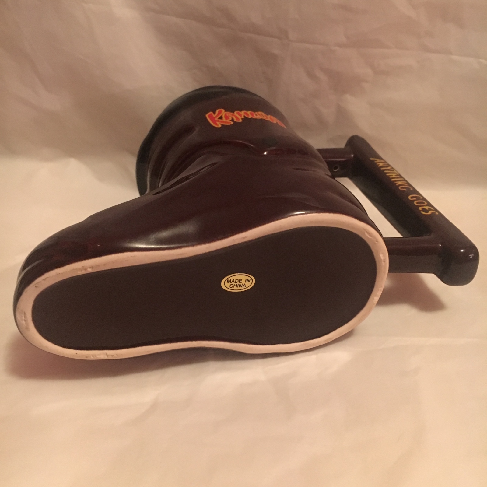 heavy duty KAHLUA promo mug--SKI BOOT logo ANYTHING GOES coffee liqueur ...