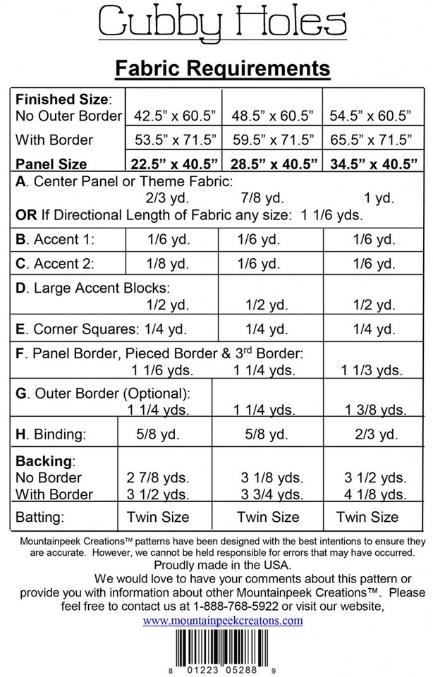 CUBBY HOLES Quilt Pattern for Panel Fabrics by Mountainpeek Creations 3 ...