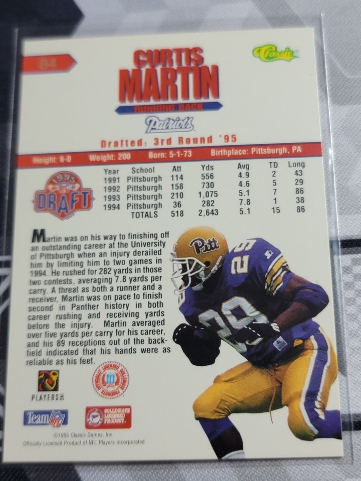 CURTIS MARTIN 1995 Classic Draft #84. PITT | eBay